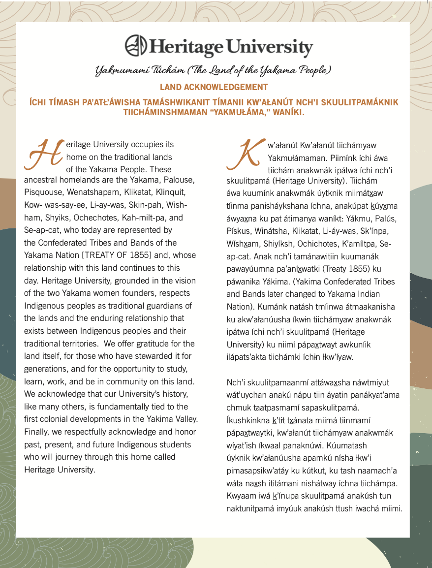 Heritage University Land Acknowledgement: Indigenous Land